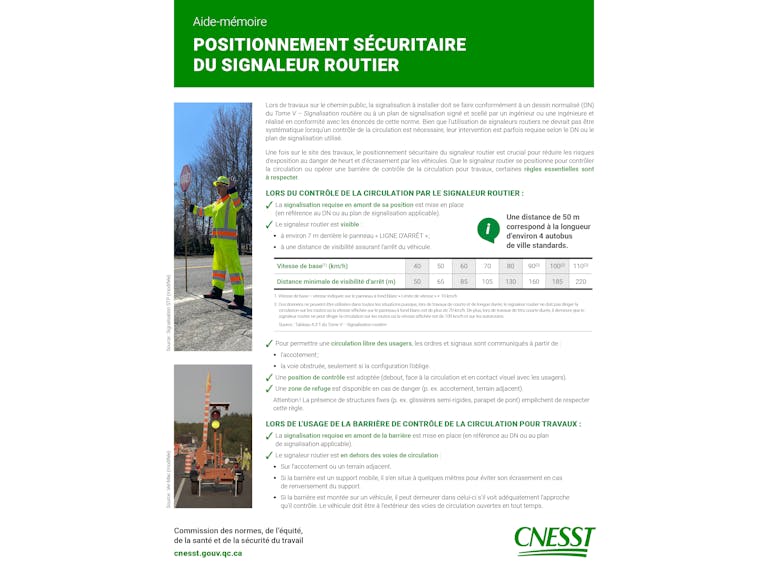 Aide-mémoire de la CNESST : positionnement sécuritaire du signaleur ...